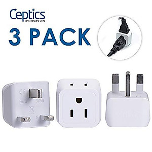 Ceptics UK, Hong Kong, Ireland Travel Adapter Plug - Light Weight - Dual USA Inputs - Type G - Safe Grounded Perfect for Cell Phones, Laptops, Camera (3 Pack) - Ultra Compact - Use in Dubai, Ghana