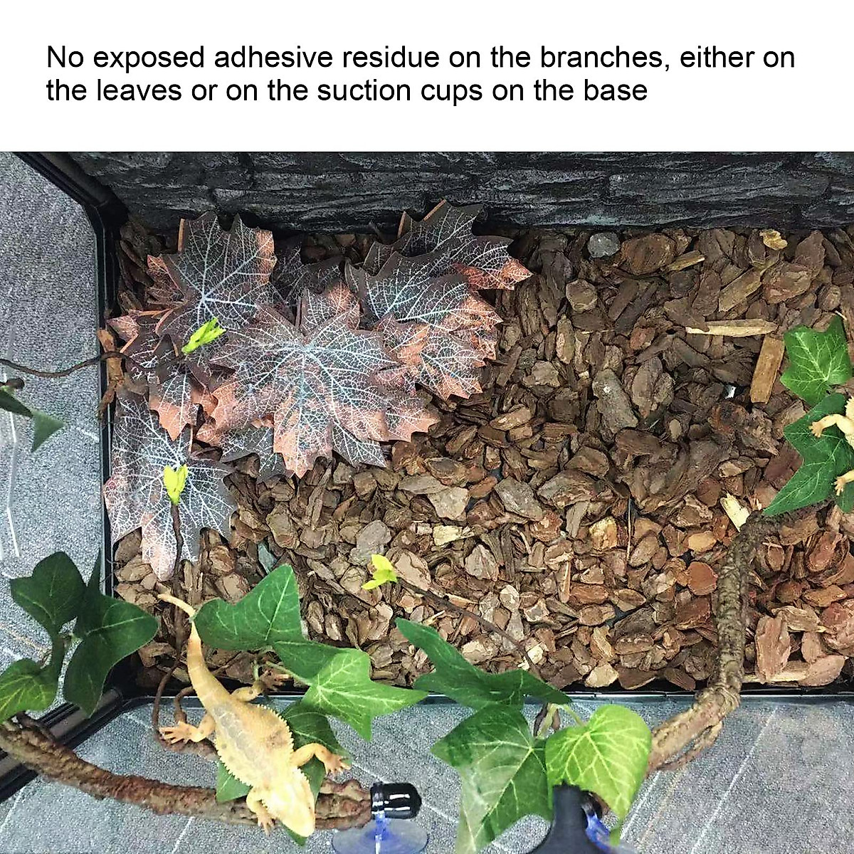 Reptile Corner Branch, 2 pcs Plastic Strong Durable Imitation Bendable Jungle Climbing Vine Suction Cup Design Flexible Terrarium Plant Decoration for Amphibian Lizard Snake Gecko Bearded Dragon Cage