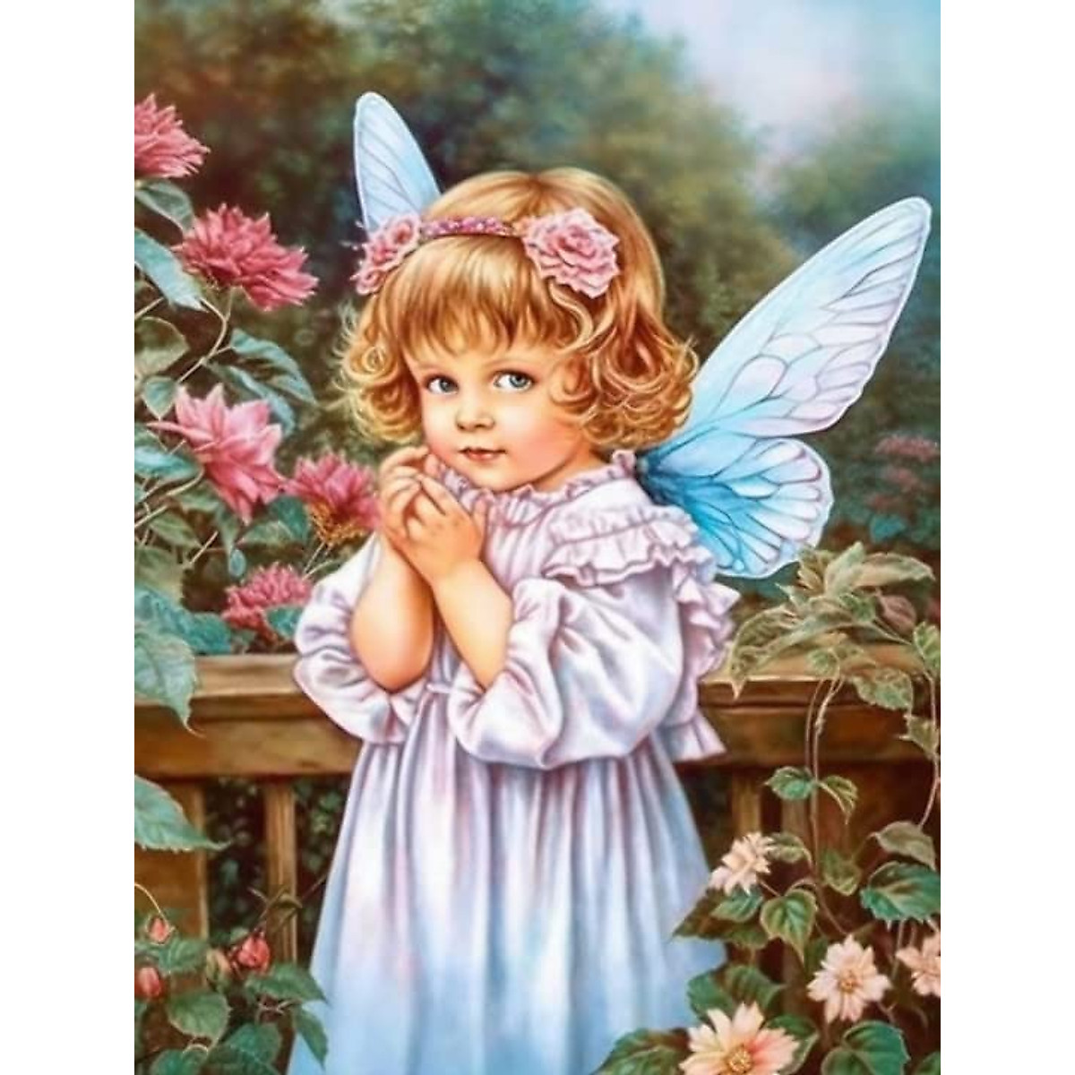 Sheehow 5D Diamond Painting Kits for Adults Angel Girl, Full Drill Diamond Art Flower Wings, Gem Pictures by Numbers Art, DIY Cross Stitch Jewel Art Rhinestone Craft for Home Wall Decor 12X16 inch