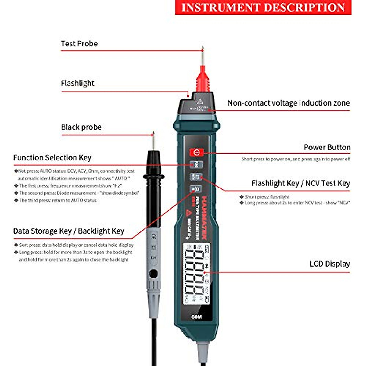 Pen Type Digital Multimeter, Electrical Tester with NCV,AC/DC Voltmeter Ammeter Ohmmeter, Resistance, Live Line Digital Testers with Backlit and Flashlight