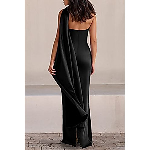 PRETTYGARDEN Women's Maxi Satin Dress Sleeveless Halter Neck Backless Long Formal Evening Cocktail Dresses (Black,Small)