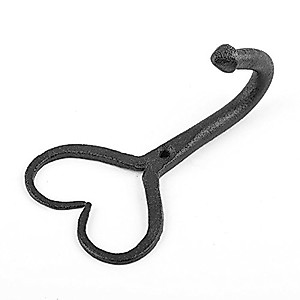 Renovators Supply Black Heart Style Coat and Robe Hooks 4 Inches Long Wrought Iron Powder Coat Finish Key and Towel Wall Mount Metal Hanger Hook Decor Including Complete Mounting Hardware Pack of 2