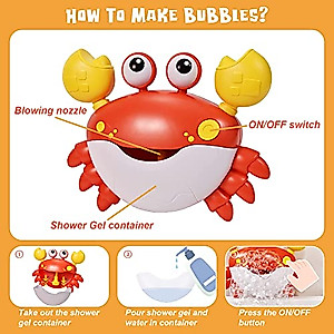 Crab Bath Toys for Toddlers 1-3 2-4 Bathtub Bubble Maker with Music Automatic Kids Bathtub Bubble Machine Baby Bath Toys for Infants 6-12 12-18 Months Birthday Gifts for 1 2 3 Year Old Boys Girls