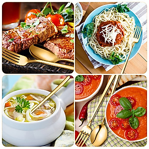 48 Pcs Forks and Spoons Set for 24, Stainless Steel Flatware Cutlery Set Mirror Polished Kitchen Utensil Set, 6.5 Inch Forks and 7.3 Inch Spoons for Home Kitchen Restaurant, Dishwasher Safe (Gold)