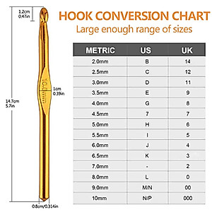 BCMRUN 14 pcs Multicolor Aluminum Crochet Hooks Knitting Needles Craft Yarn 2-10mm …