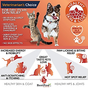 Pure Wild Alaskan Salmon Oil for Dogs & Cats Skin and Coat - Fish Oil Liquid with Pump - Supports Joint Function, Immune & Heart Health - Omega 3 Liquid Food Supplement - All Natural EPA + DHA - 16oz