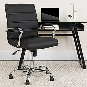 Flash Furniture Whitney Mid-Back Desk Chair - Black LeatherSoft Executive Swivel Office Chair with Chrome Frame - Swivel Arm Chair