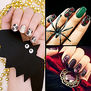 Maitys 168 Pieces Halloween Skull Full Wrap Nail Stickers DIY Gothic Nail Polish Strips Stickers Self Adhesive Full Wraps with Nail File for Halloween Party Decor(Skeleton Style)