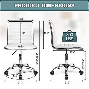 OFIKA Office Desk Chair, Adjustable Task Chair, Low Back Faux Leather Ribbed Swivel Chair, Armless Home Rolling Vanity Chair Retro with Wheels,