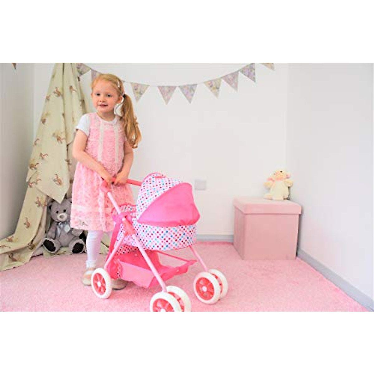 Kookamunga Kids Unicorn Reversible Doll Pram with Diaper Bag. for Kids Aged 3+ Fits Dolls up to 18". Doll not Included.
