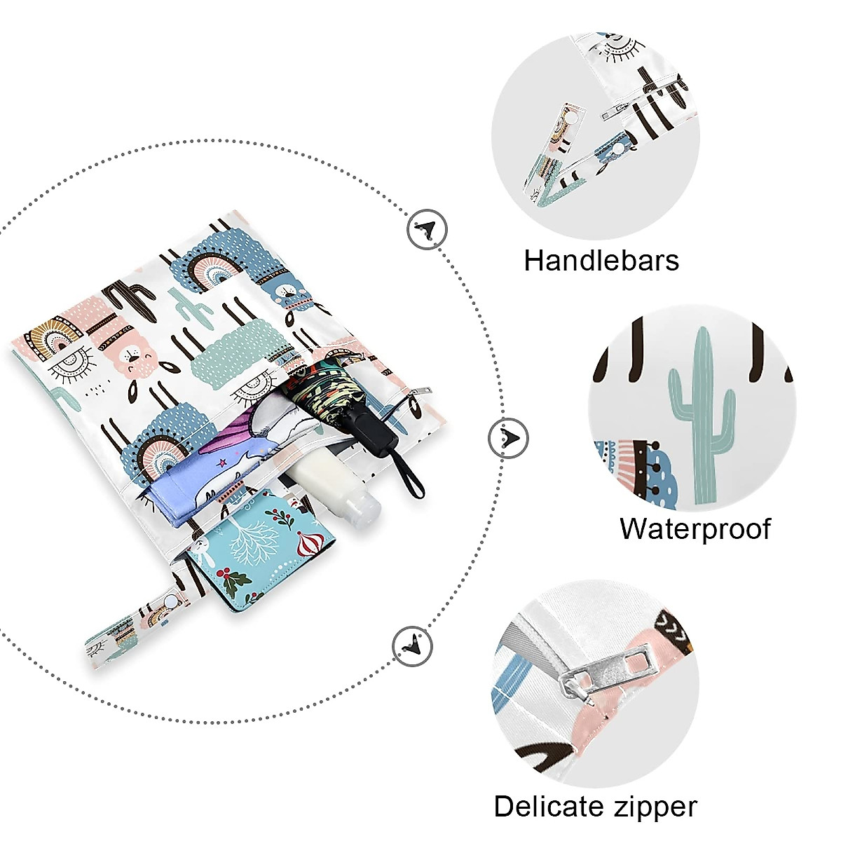 AUUXVA 2pcs Wet Dry Bags Waterproof Tropical Cactus Llama Alpaca Cloth Diaper Bag Reusable with Two Zippered Pockets Travel Beach Pool Daycare Items Yoga Gym Washable Bag for Swimsuits Wet Clothes