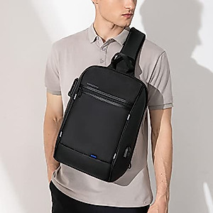 Kingsons Laptop Sling Backpack Anti Theft Bag - Hiking Daypack 13 Inch Waterproof Nylon Travel Bags for Men, Single Shoulder Camping Dayback with USB Charging Port TSA Lock for Traveling