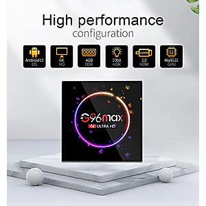 Android 10.0 TV Box, 4GB RAM 64GB ROM Smart TV Box, Supports 2.4G/5G Dual Wi-Fi, Support 6K Resolution, USB 2.0, with HDMI Cable and Remote Control