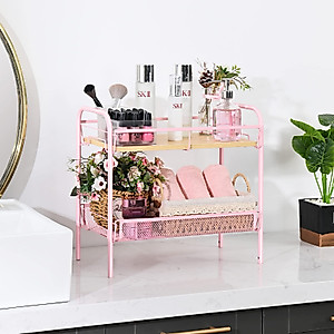 KINGRACK 4-Tier Metal Rolling Utility Cart, Pink, Flexible, Sturdy, Easy Assembly, Anti-Rust, Waterproof, Scratch-Resistant, Breathable Mesh Basket, Ideal for Home Storage