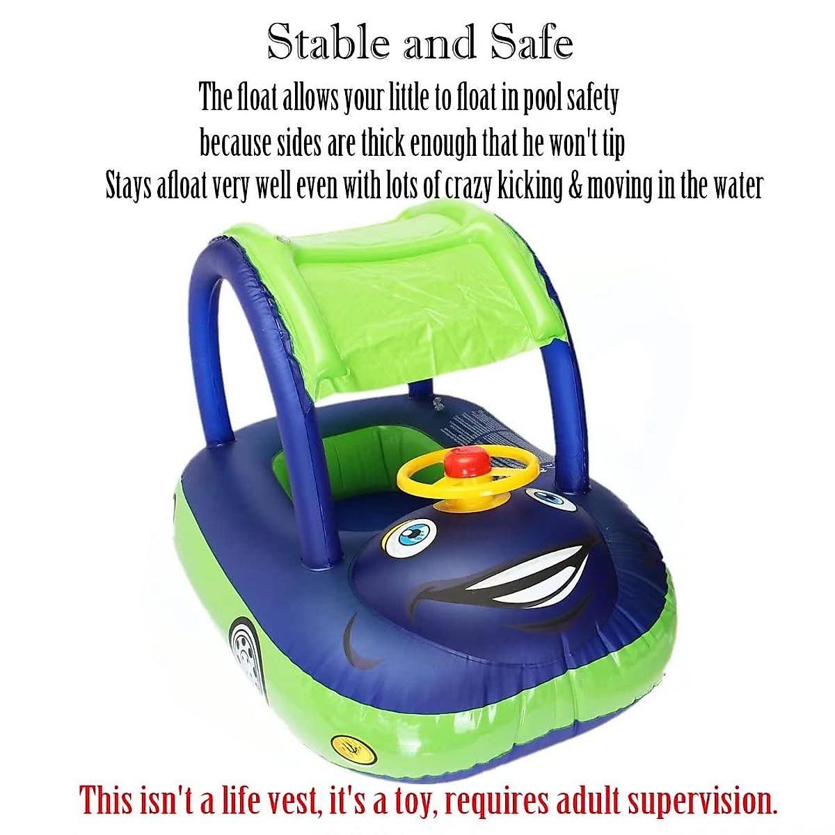 QIAONIUNIU Baby Pool Float with Canopy Summer Steering Wheel Sunshade Swim Ring Car Inflatable Toys Infants Float Seat Boat for Kids Toddlers