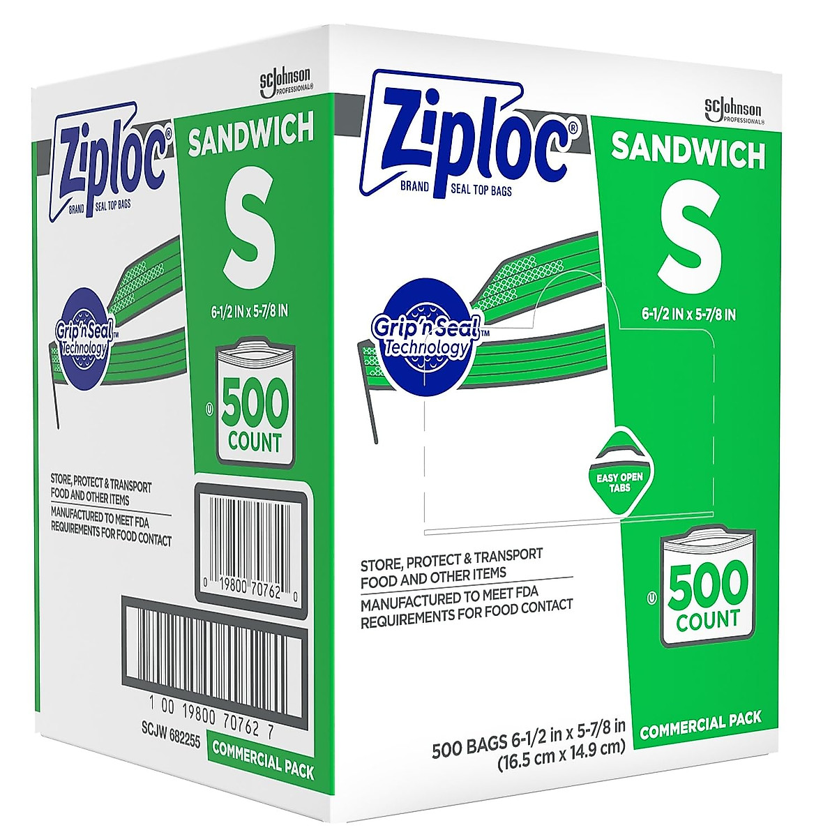Ziploc 682255 Resealable Sandwich Bags, 1.2mil, 6 1/2 x 6, Clear, Box of 500