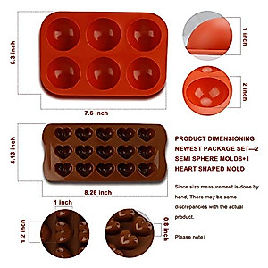 Jasilon [UPGRADE SAFE MATERIAL] 2 Chocolate Bomb Molds + 1 Heart Shaped Silicone Mold, Medium Semi Sphere Silicone Mold, 6 Holes Round Silicone Molds for Hot Chocolate Bombs,Cake,Jelly,Mousse-Red