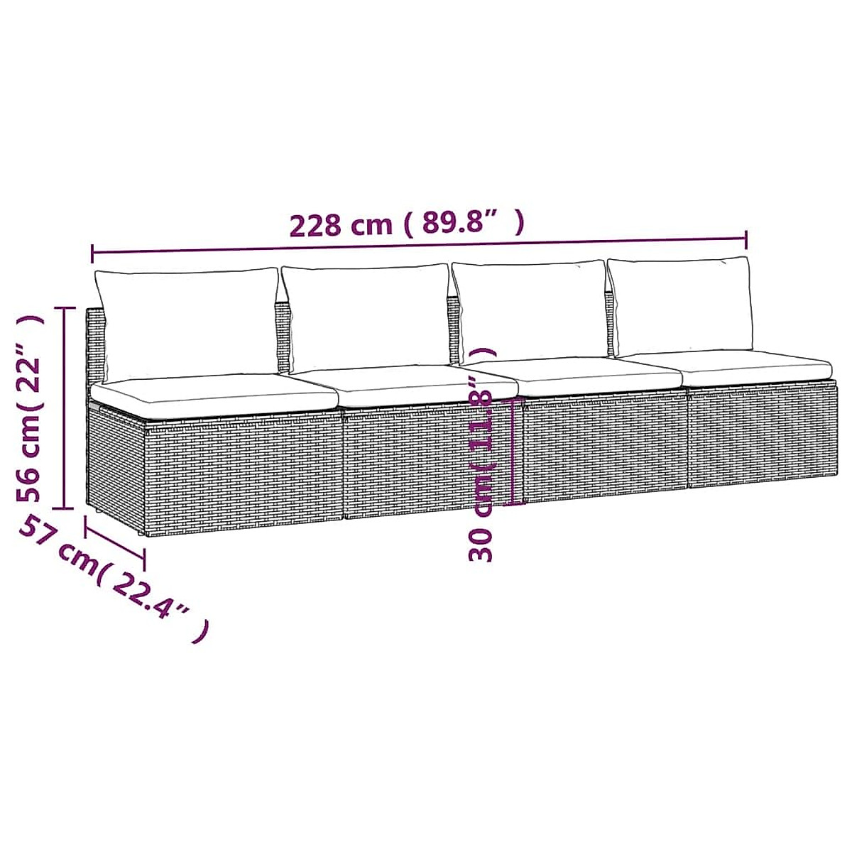 vidaXL Patio Furniture Set 4 Piece, Lounge Sofa Set for Porch Deck Garden, Outdoor Furniture Set with Cushions, Outdoor Sofa, Gray Poly Rattan