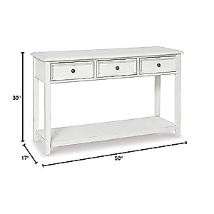 Signature Design by Ashley Kanwyn Farmhouse 3 Drawer Sofa Table, Whitewash