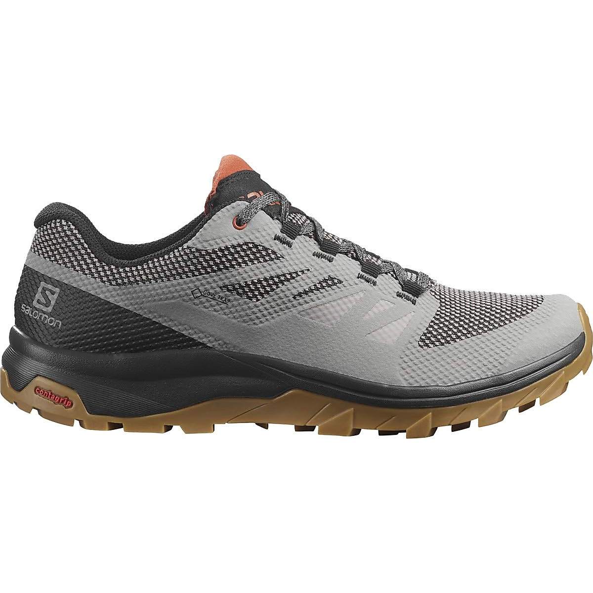 Salomon Outline Gore-TEX Hiking Shoes for Men, Frost Gray/Black/Burnt Brick, 7