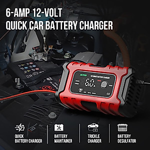 6-Amp Car Battery Charger, 12V Smart Automatic Battery Charger Maintainer Trickle Charger with Temperature Compensation for Car Truck Motorcycle Lawn Mower Boat Marine Lead Acid Batteries