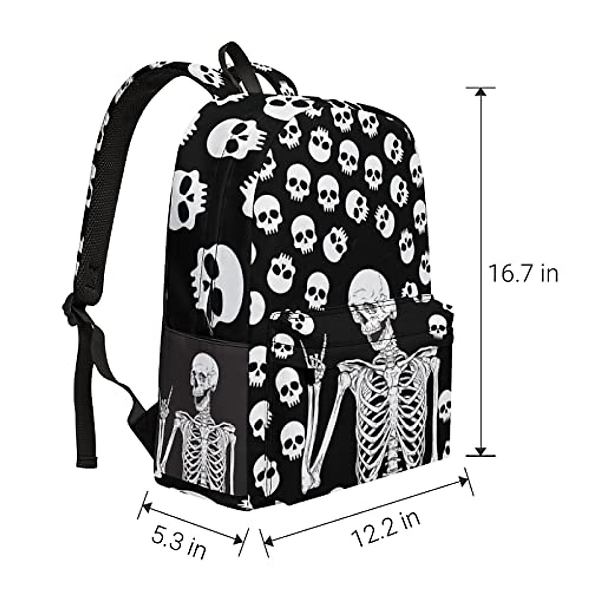 Skull School Backpack Lightweight Cute Kids Backpack Classic Daypack for Teen Boys Girls High School Student, 17 Inch