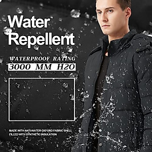 GGleaf Men's Puffer Jacket Down Winter Coat Insulated and Water-Resistant with Hood Removable Black Medium