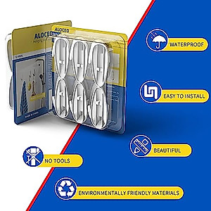 ALOCEO 12 Pcs Wall Hooks,Self Adhesive Hooks with 13 Clear Strips,White Plastic Sticky Hooks for Hanging,Towel Coat Hooks for Bathroom Shower Kitchen Keys Door Outdoor Home Improvement