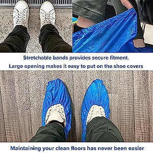 INNOVATIVE HAUS Premium Thick Extra Large Waterproof Disposable Boot & Shoe Covers | Durable, Non-Slip, Textured Treads, Non-Toxic, 100% Latex Free | Stronger than Competitor-5 Mil |100-Pack Blue|