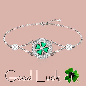 Four Leaf Clover Bracelet for Women St Patricks Day Shamrock Bracelets Sterling Silver Celtic Knot Irish Green Clover Jewelry Charm Lucky Gifts
