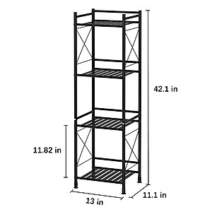 TZAMLI 4 Tier Shelving Unit, Narrow Bathroom Storage Shelves, Metal Heavy Duty Storage Rack Standing Shelf for Small Space Kitchen Balcony Office, Matte Black