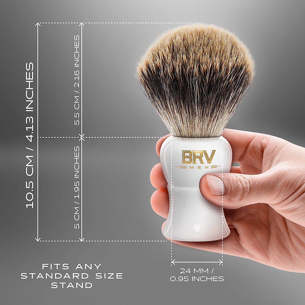 BRV MEN Pure Badger Shaving Brush LARGE (24mm knots) - Heavy Resin Handle - Use with Double-Edge Safety Razor, Straight Razor and Shaving Bowl - White