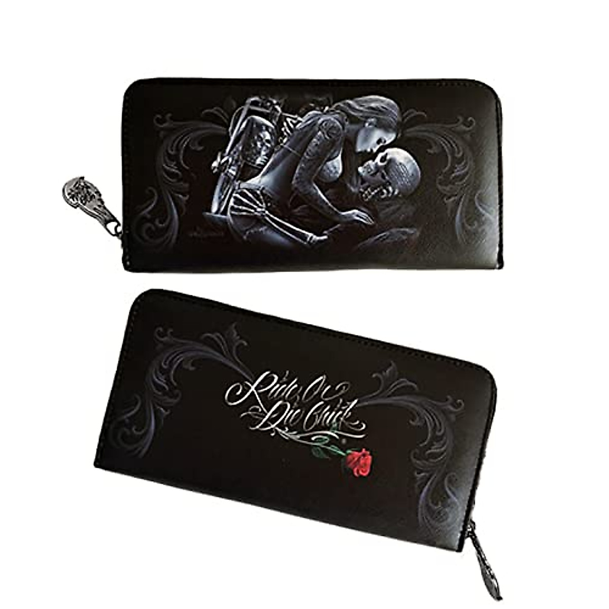 PDTXCLS TANGDIAABBCC Aeiniwer DGA Day of The Dead Ride Or Die Lovers Women's Clutch Zippered Wallet