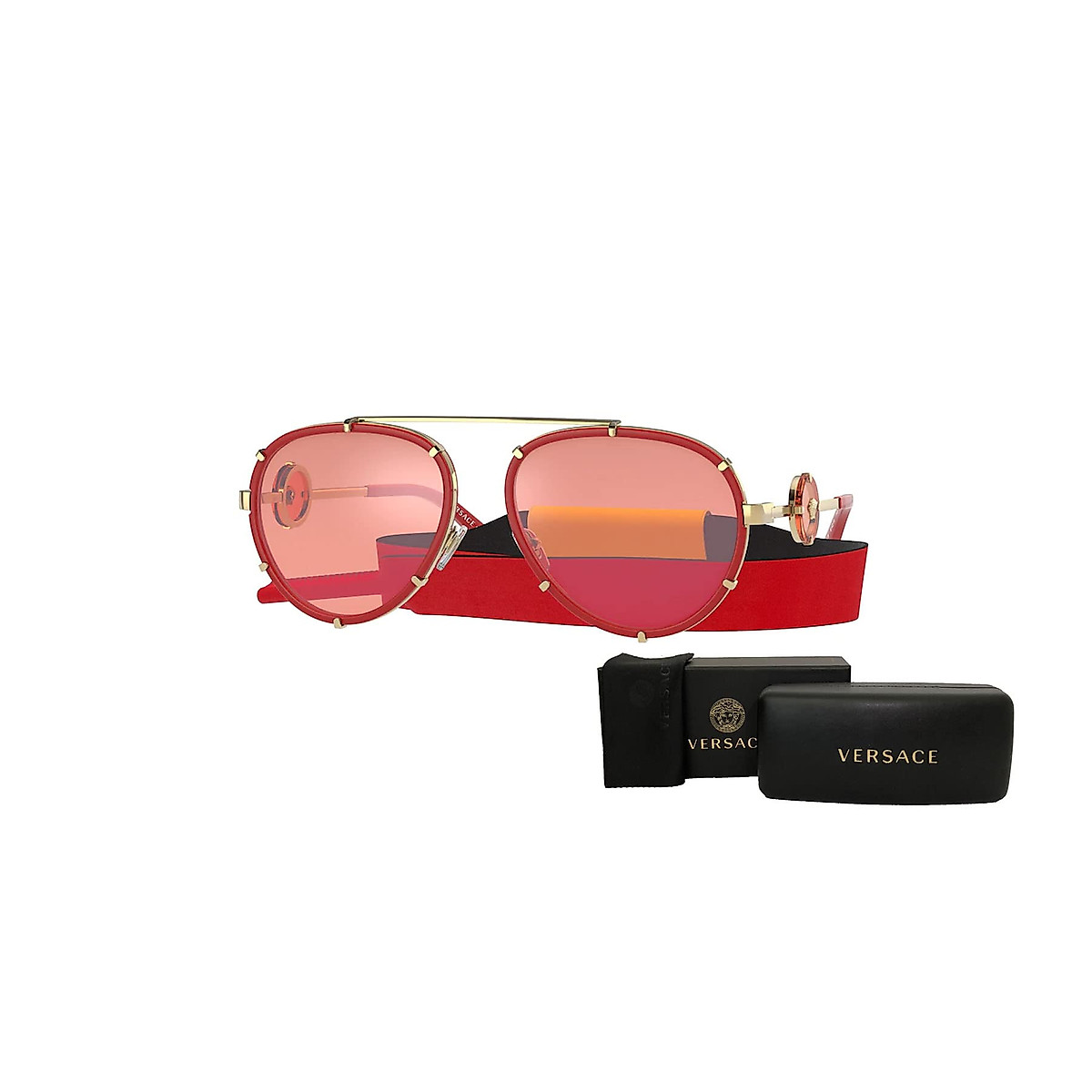 Versace VE2232 1472C8 61MM Red/Pink MIrror Red Pilot Sunglasses for Women + BUNDLE With Designer iWear Eyewear Kit