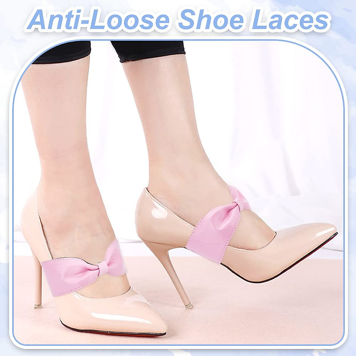 PH PandaHall High Heel Shoe Straps 4 Pairs Bowknot Elastic Shoe Laces PU Leather Anti Loose Shoelace Belt Ankle Straps Detachable Shoe Strap Band for Holding Loose High Heel Shoes