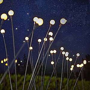 UN UNITEDTIME 2 Pcs Solar Firefly Lights Outdoor Waterproof, Solar Starburst Swaying Garden Lights, Swaying When Wind Blows Solar Garden Lights Outdoor Decorative String Lights (Warm)