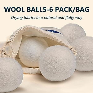 EUHOMY Wool Dryer Balls 6-Pack XL Size,100% New Zealand Wool Balls Reusable,Handmade Dryer Balls Laundry,Accelerated Drying Time,Reduce Wrinkles,Baby Safe&Chemical Free (White)