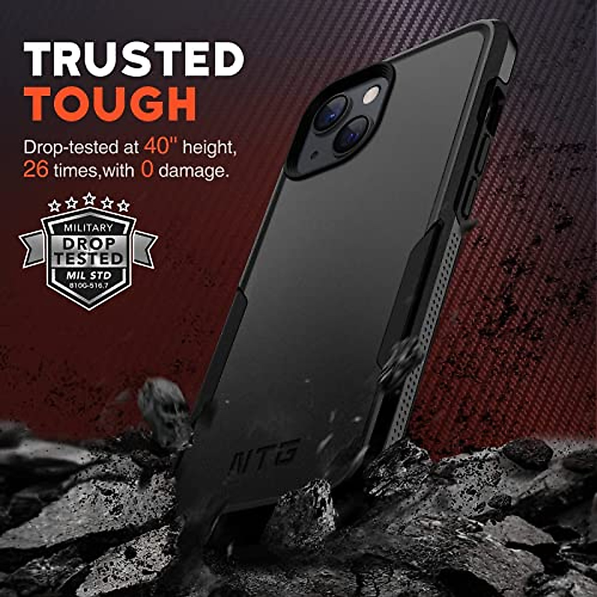 NTG Military Shockproof iPhone 14 Case, iPhone 13 Case [2 Layer Structure Protection] [Military Grade Anti-Drop] Hard Slim iPhone 14/13 Phone Case,Shockproof Protective Phone Case for iPhone 14/13