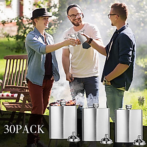 30 Pieces Hip Flasks Set Stainless Steel Liquor Flask with Funnel Metal Leak Proof Flask Pocket Whiskey Flasks for Men Women Bridesmaid Wedding Party Supplies (6 oz, Silver)