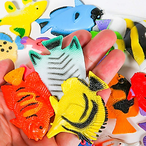 PROLOSO 48 Pcs Toy Fish Tropical Fish Figure Play Set Plastic Sea Animals Themed Party Favors for Kids Toddlers Bath Toys (Style 2)