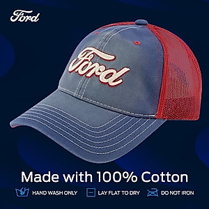 Ford Truck Hat, Logo Mesh Adjustable Snapback Baseball Cap with Curved Brim, Blue, One Size