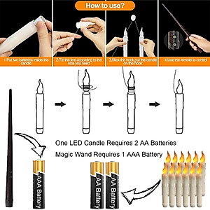 KLOA HLOA 12Pcs Floating Candles with Wand, Magic Deco Hanging Candles with String, Flickering Warm Light, Battery Operated, Decor for Halloween, Christmas, Wedding, Party