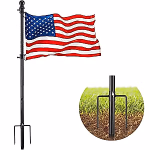 Black Flag Poles for Outside in Ground - 8FT Flag Pole for House with 2 Pronges Base - Stainless Steel Flag Pole Kit with 3x5FT American Flag for Yard Residential Commercial