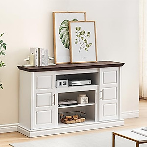 IDEALHOUSE Farmhouse Modern TV Stand, 58 x 15.7 x 33.8 inches, White