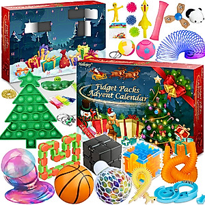 HelloJoy Christmas Pop Fidgets Advent Calendar 2024 for Boys Girls, 24 Days Countdown Calendar Push Pop Bubble Set Sensory Toys Pack for Kids Adult Teens, Xmas Party Favors Carnival Treasure Classroom Prizes