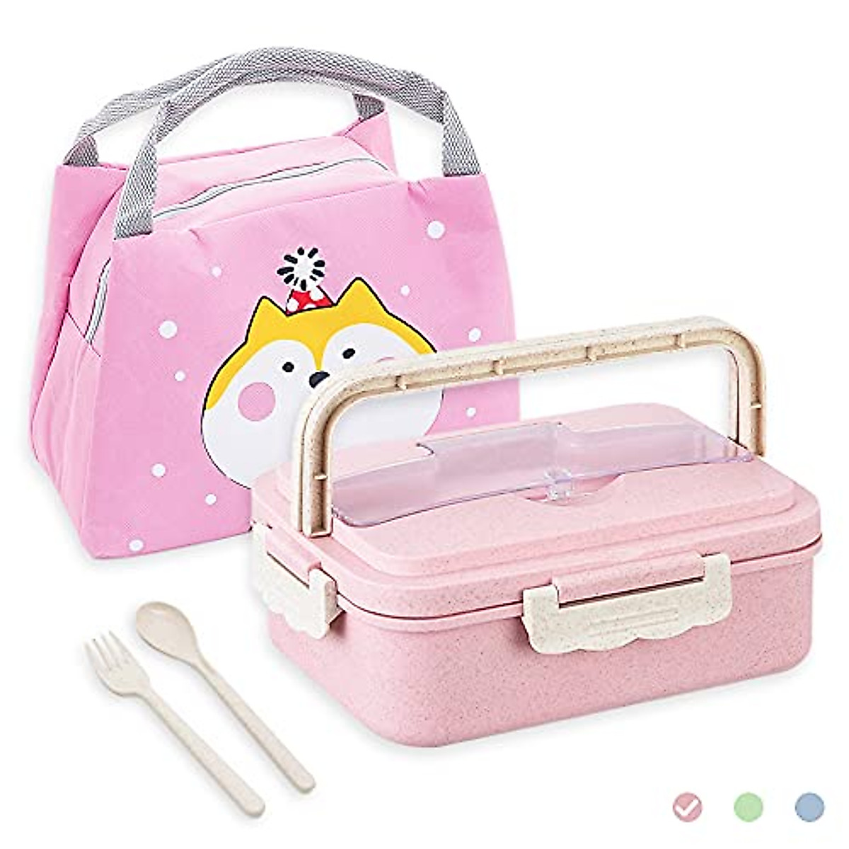 SITAKE Bento Box and Lunch Box for Kids, Come with Lunch Bag, Spoon and Fork, Microwaveable Wheat Straw Lunch Containers, Japanese-style 33.8oz/1000ml Lunchbox for Adults (Pink)