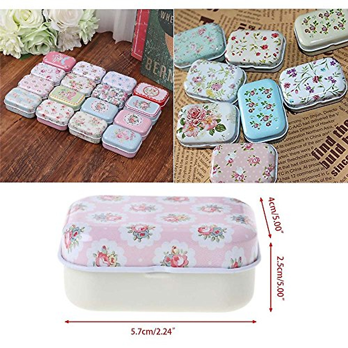Ximimark 4Pcs Mini Flower Tin Trinket Jewelry Coin Box Tinplate Storage Case Small Rectangular