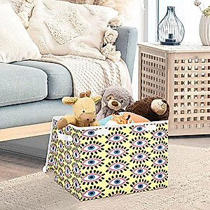 Vnurnrn Collapsible Storage Bins with Lids, Evil Eye Foldable Storage Boxes, Storage Box Cube with Lid for Clothes,Bedroom,Toys,16.5x12.6x11.8 Inch