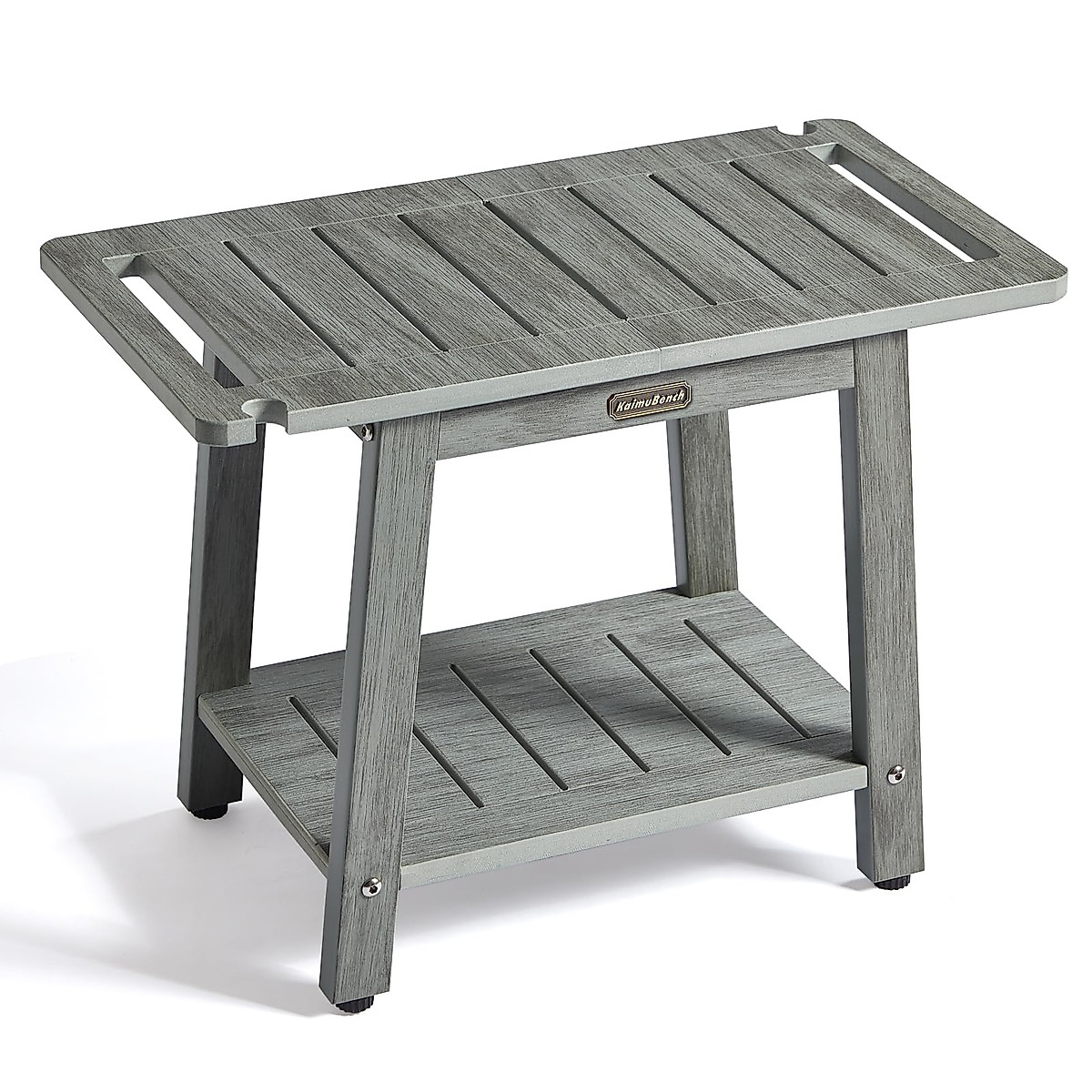 HDPS Shower Bench for Inside Shower, Waterproof Shower Stool for Shaving Legs, Poly Lumber Shower Chair Seat with Handles & Shower Head Holder, Bathroom Shower Foot Rest Stool with Storage Shelf, Gray