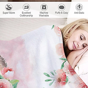 Floral Pig Blanket for Girl Boys Pink Pig Gifts Pig Blanket for Couch Sofa Bed Soft Warm Flannel Fleece for Kids Adult 40"x50"